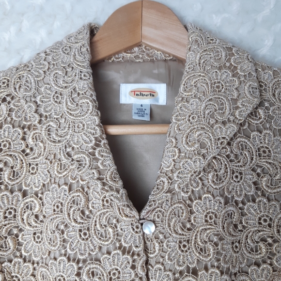 Talbots | Jackets & Coats | Talbots Metallic Gold Lace Suit Jacket ...